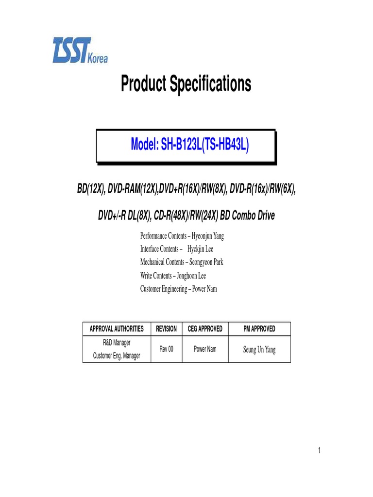 SH-B123L Product Specifications | PDF