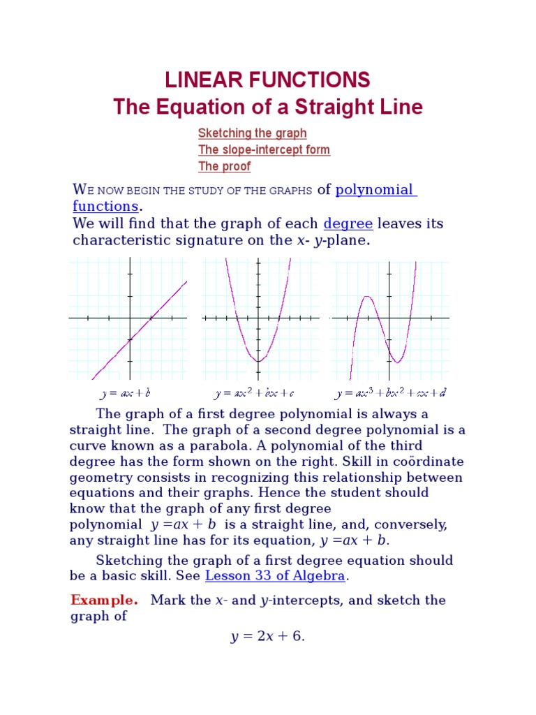 Linear Functions The Equation of A Straight Line | PDF | Line (Geometry ...