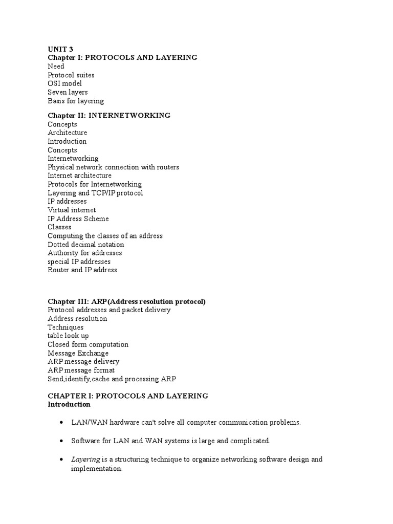 Unit 3 Chapter I: Protocols and Layering: Layering Is A Structuring ...