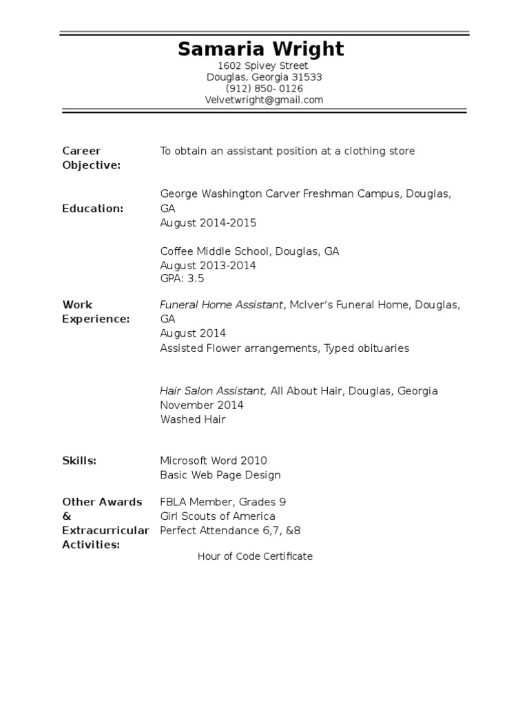 Samaria Wright's Resume for Retail Assistant | PDF | Career & Growth ...