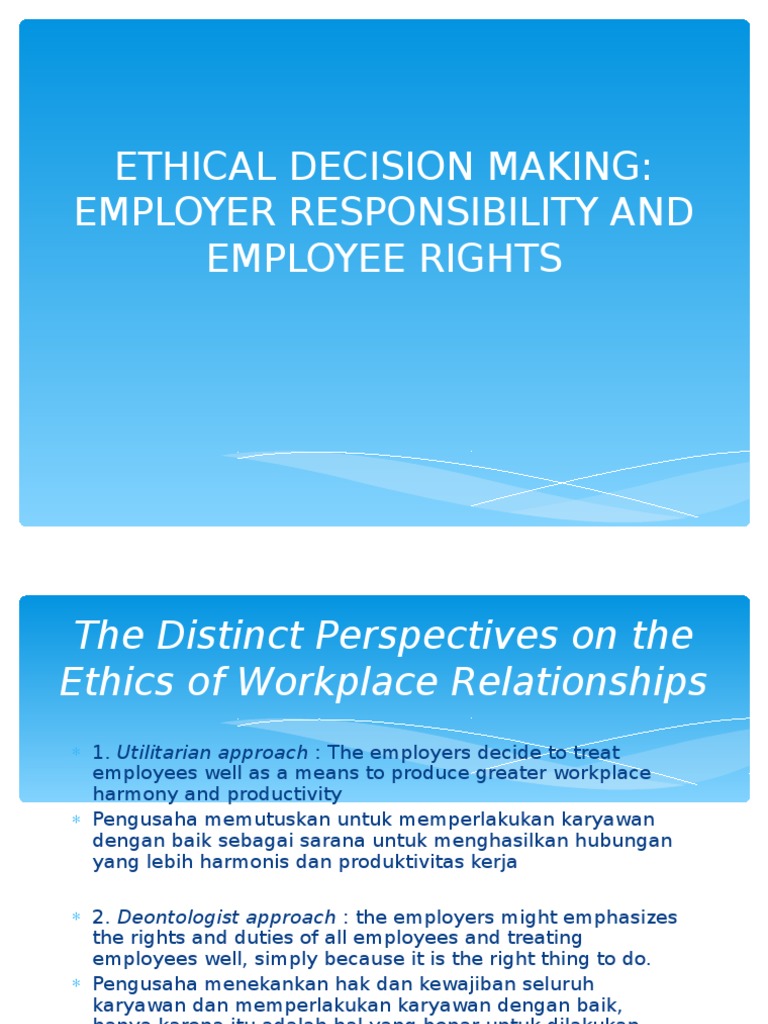 Chapter 6 Ethical Decision Making: Employer Responsibilities and ...