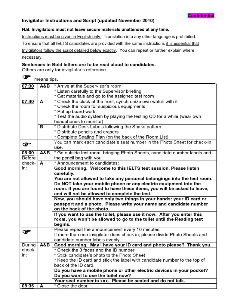Invigilator Instructions and Script | PDF