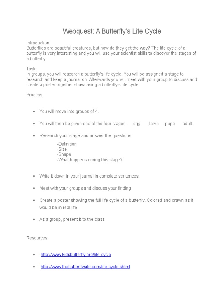 Webquest: A Butterfly's Life Cycle: - Definition | PDF | Social Science ...