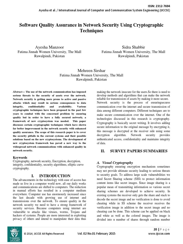 Software Quality Assurance in Network Security Using Cryptographic Techniques | PDF ...