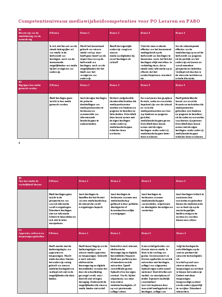 Competentiemodel Competentieniveaus Leraren en Pabo Studenten | PDF