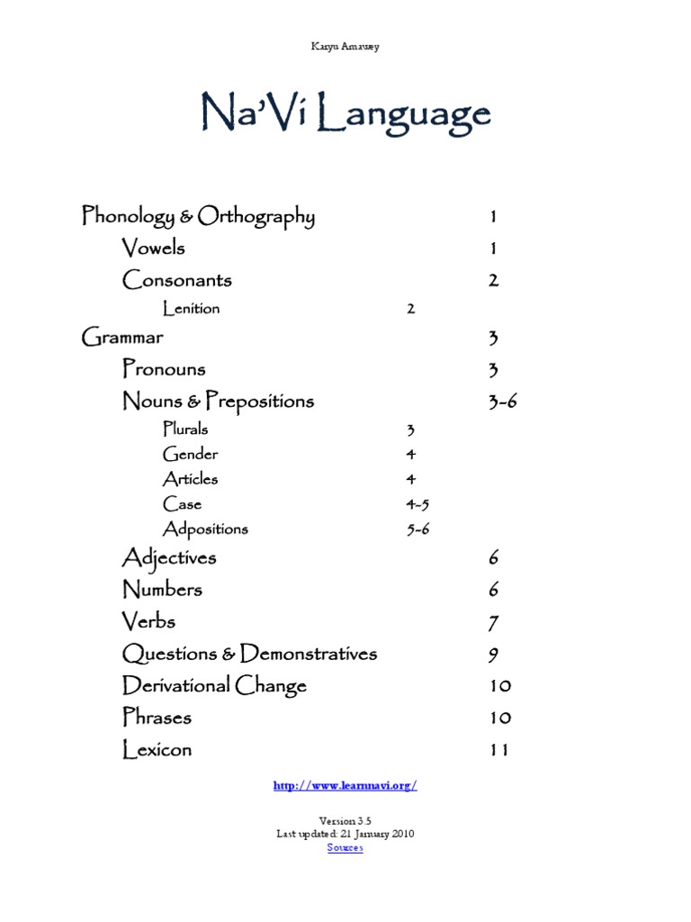 Na'vi Grammar and Language Guide | PDF | Grammatical Number ...