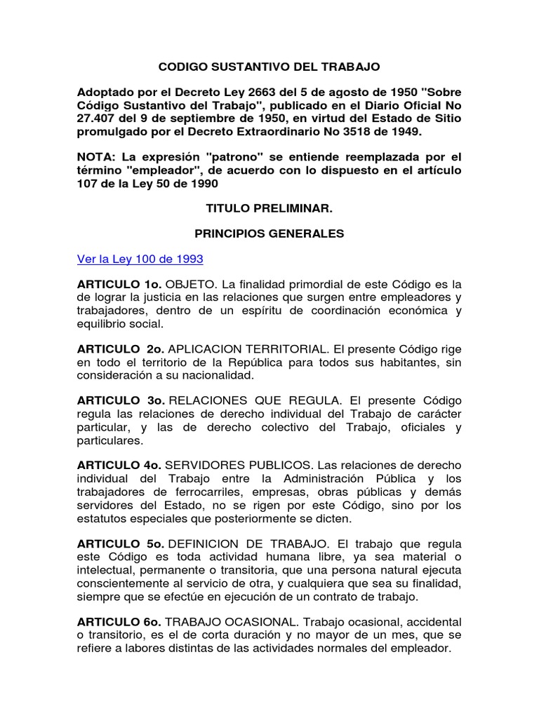 Codigo Sustantivo Del Trabajo | PDF | Derecho laboral | Salario