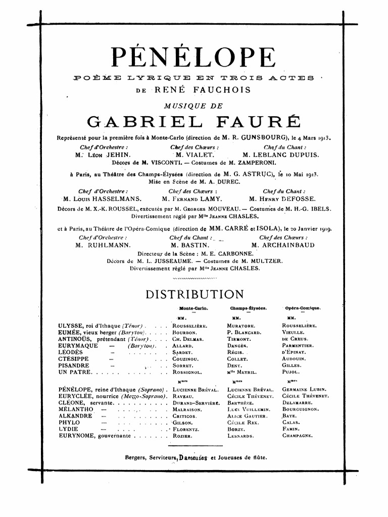 Faure - Penelope (Vocal Score) | PDF