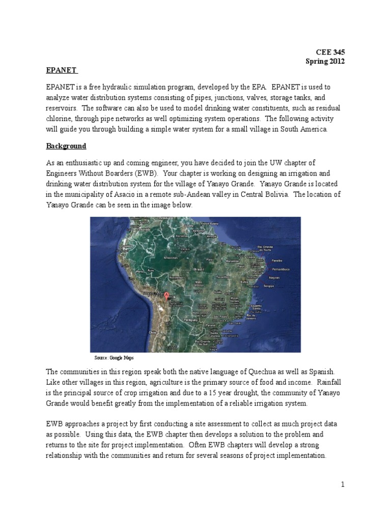 CEE 345 Spring 2012 Epanet: Source: Google Maps | PDF | Water Supply ...