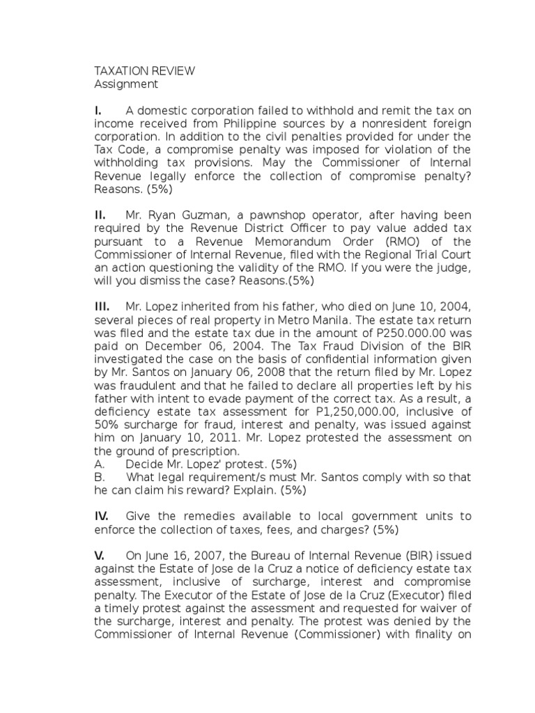Taxation Review (Assignment) | PDF | Tax Refund | Internal Revenue Service