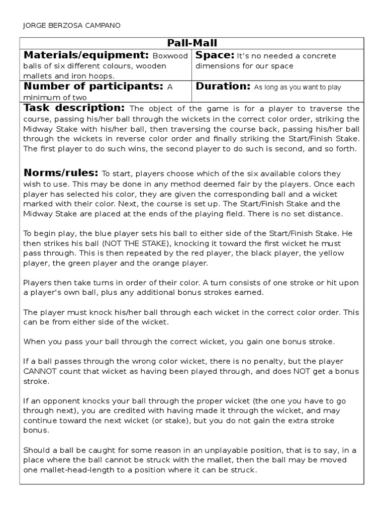 Pall Mall | PDF | Gaming | Team Sports