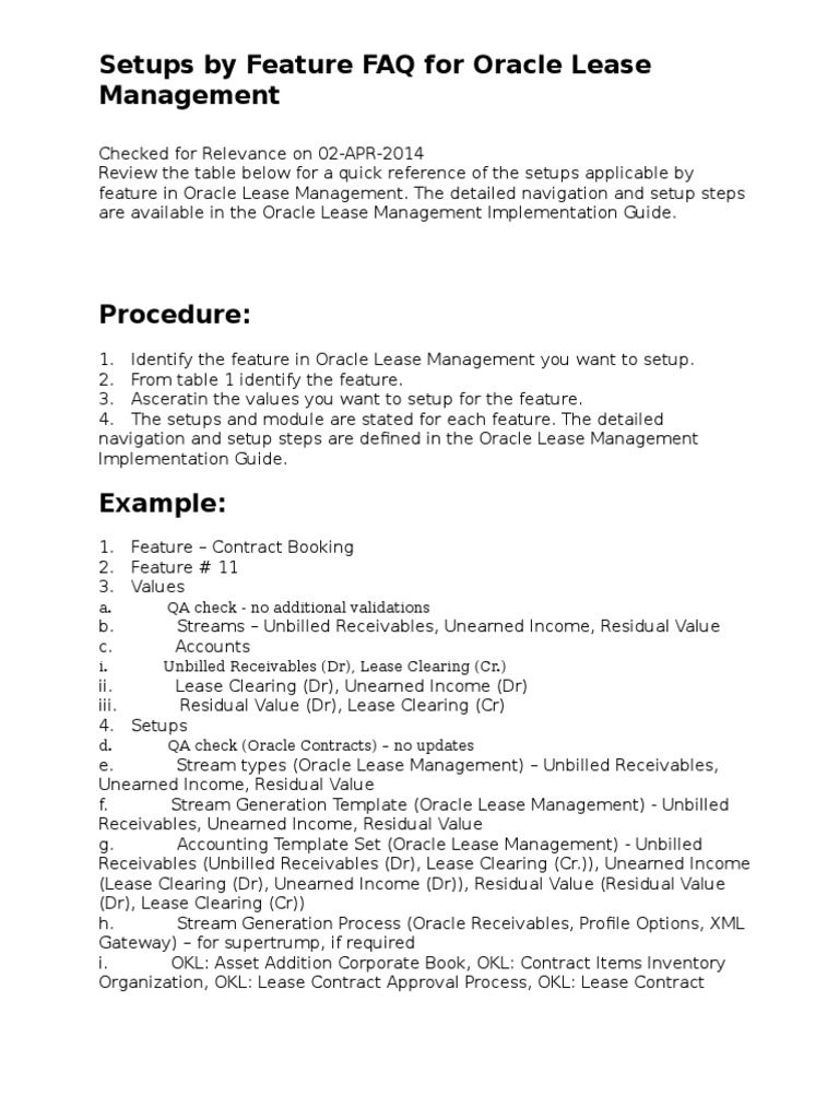 Oracle Lease Setup Guide | PDF | Debits And Credits | Invoice
