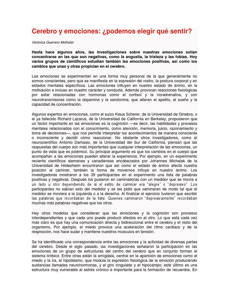 Cerebro Y Emociones Pdf Las Emociones Cerebro