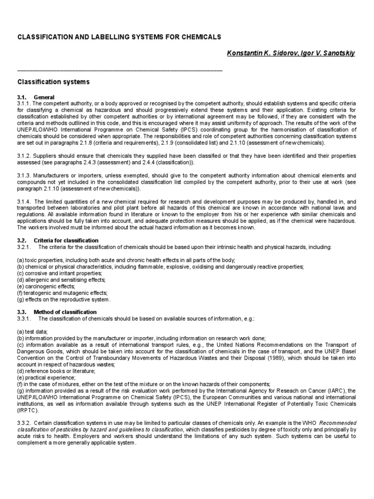2.classification and Labelling Systems For Chemicals | PDF | Dangerous ...