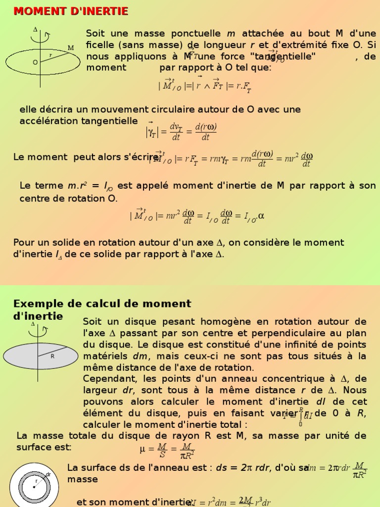 Calcul et Théorème du Moment d'Inertie | PDF