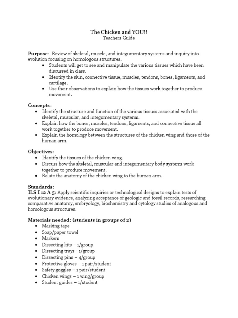 Chicken Wing Dissection | PDF | Arm | Skin