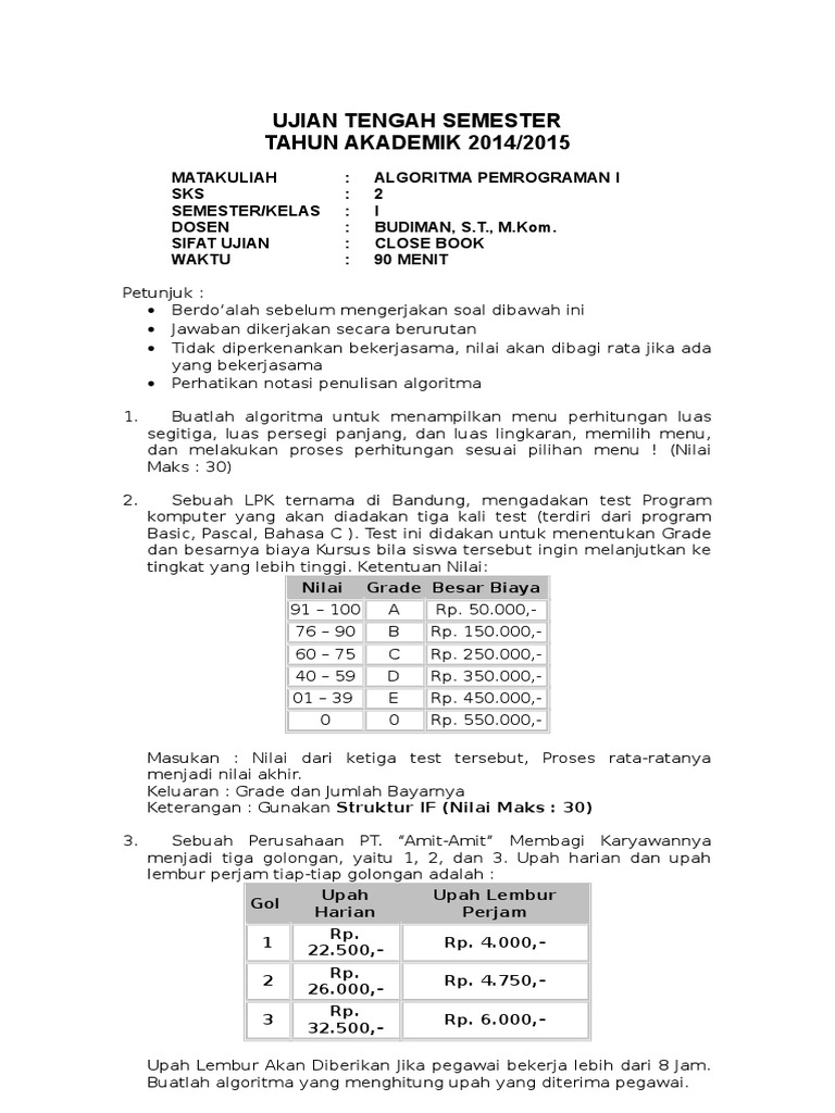 Soal Uts Algoritma Pemrograman | PDF