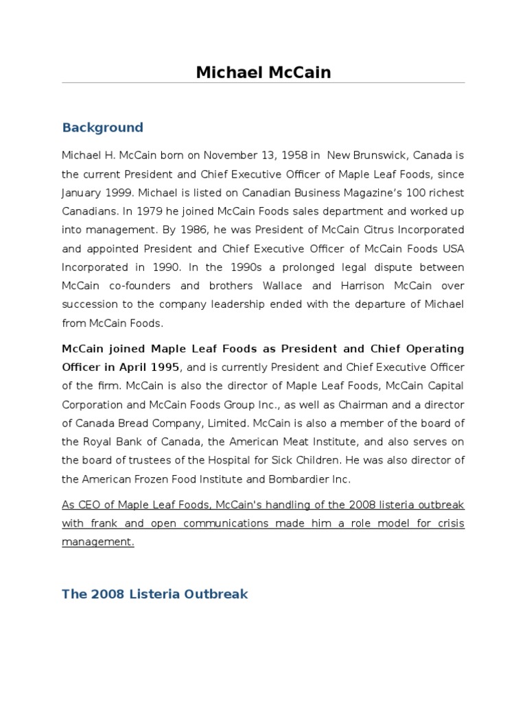 Michael Mccain: Background | PDF | Business | Foods