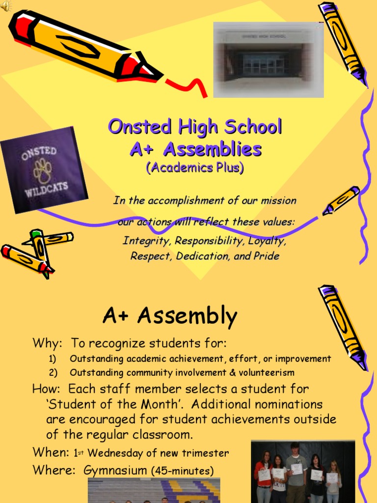 Onsted High School A+ Assemblies Overview | PDF