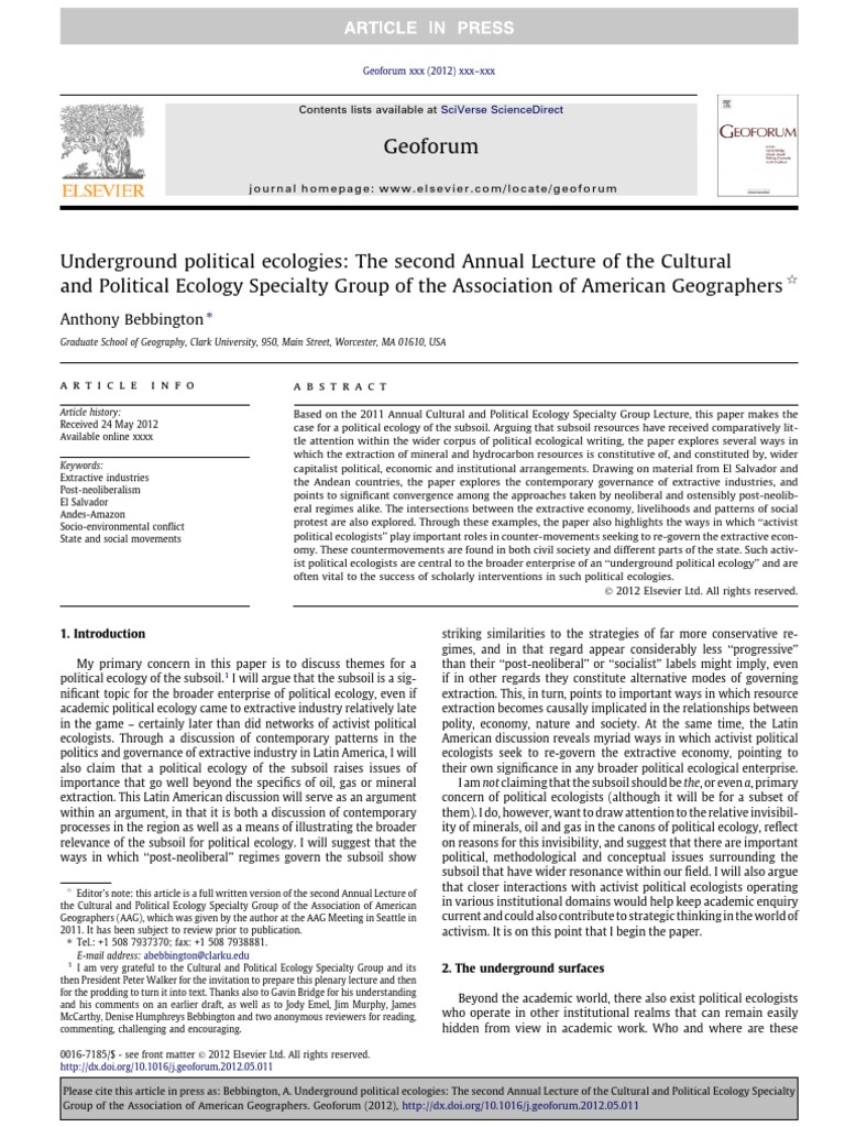Underground Political Ecologies | PDF | Mining | Ecology
