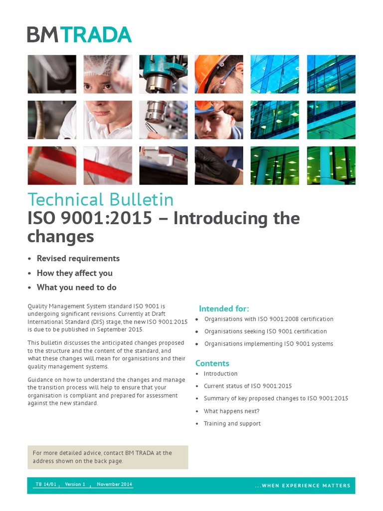 Technical Bulletin: ISO 9001:2015 - Introducing The Changes | PDF | Iso ...