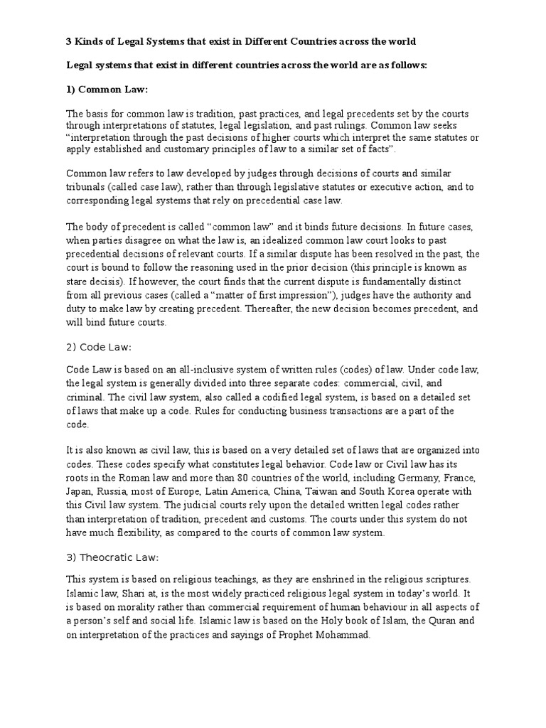 3 Kinds of Legal Systems That Exist in Different Countries Across The ...