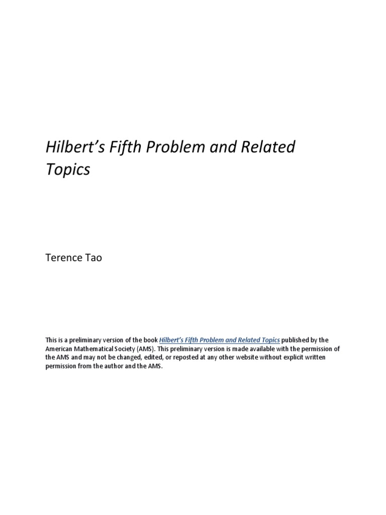 Hilbert's Fifth Problem and Related Topics | PDF | Differentiable ...
