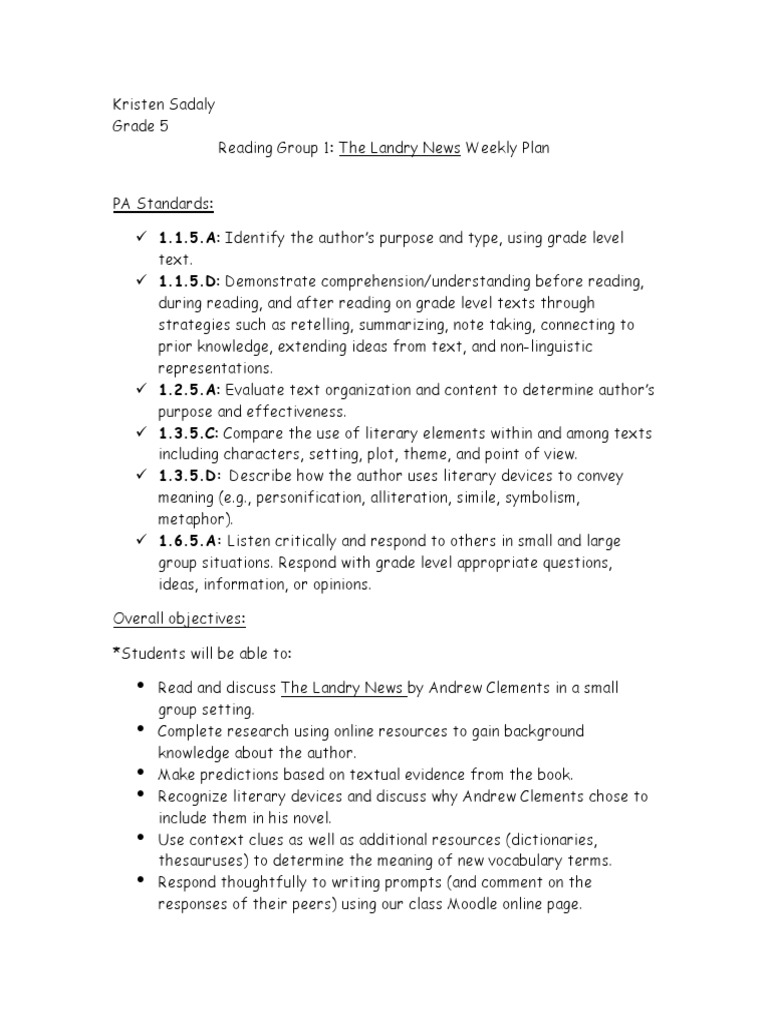 The Landry News Reading Plans | PDF | Teaching And Learning