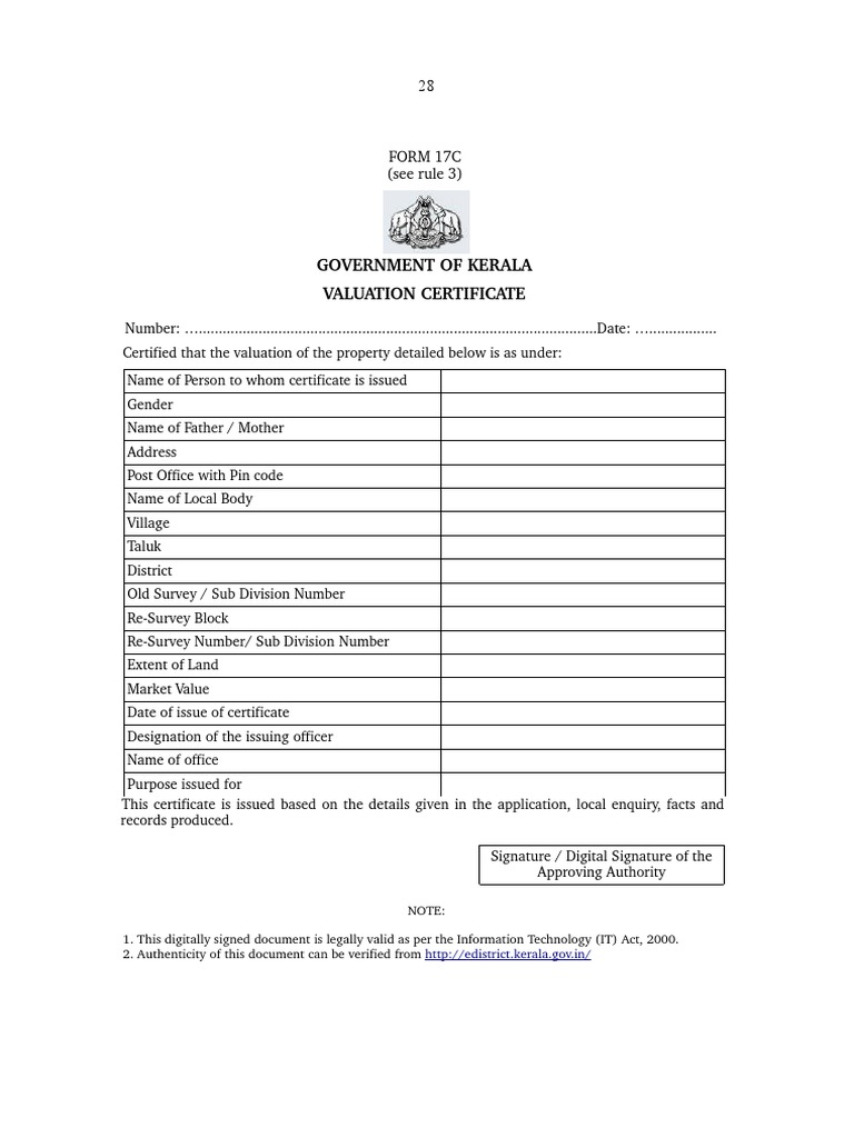 Government of Kerala Valuation Certificate | PDF