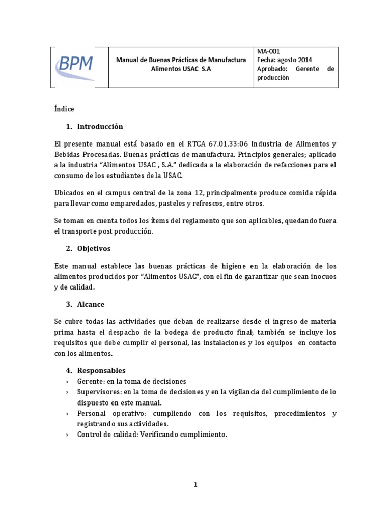 Manual de BPM en Alimentos USAC | PDF | Alimentos | Residuos