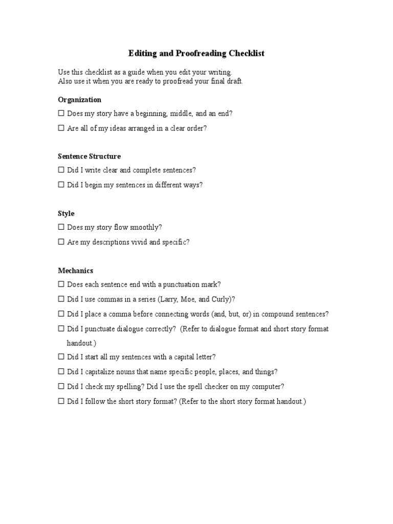 Editing and Proofreading Checklist | PDF