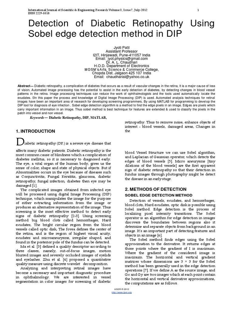 Researchpaper Detection of Diabetic Retinopathy Using Sobel Edge Detection Method in DIP | PDF ...