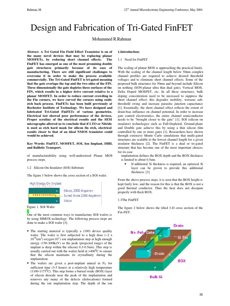 FinFET Design and Fabrication | PDF | Mosfet | Field Effect Transistor