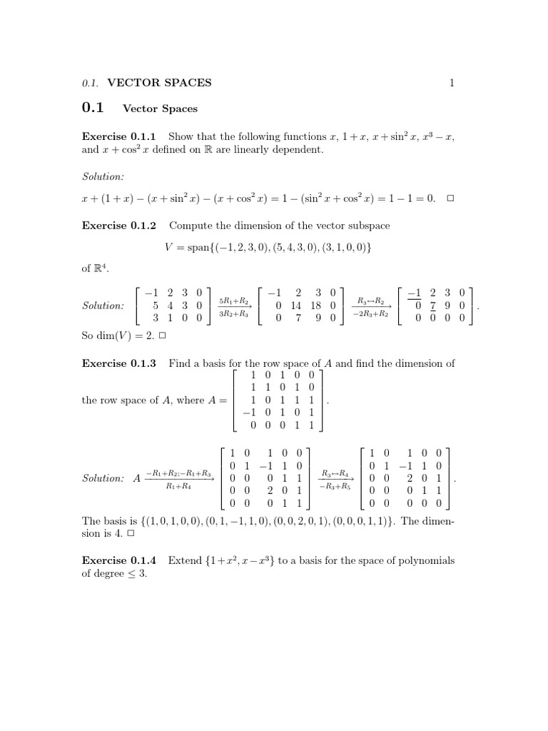 Vector Spaces Calculus | PDF | Basis (Linear Algebra) | Linear Subspace