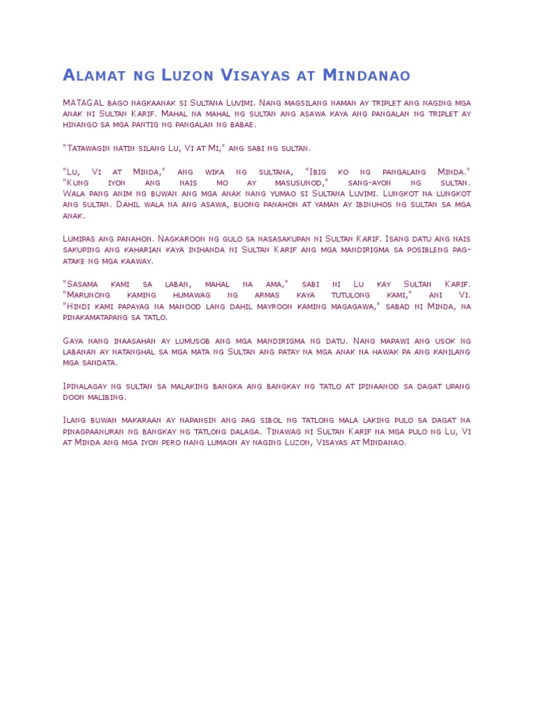 Alamat NG Luzon Visayas at Mindanao | PDF