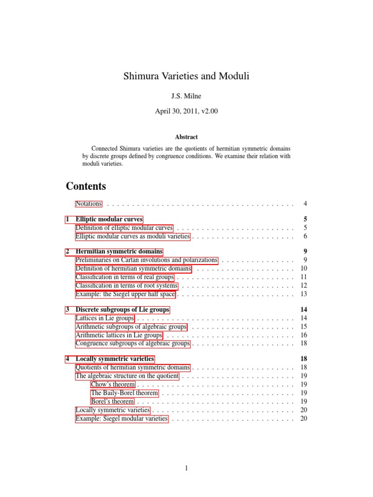 Shimura Varieties and Moduli | PDF | Group (Mathematics) | Lie Groups