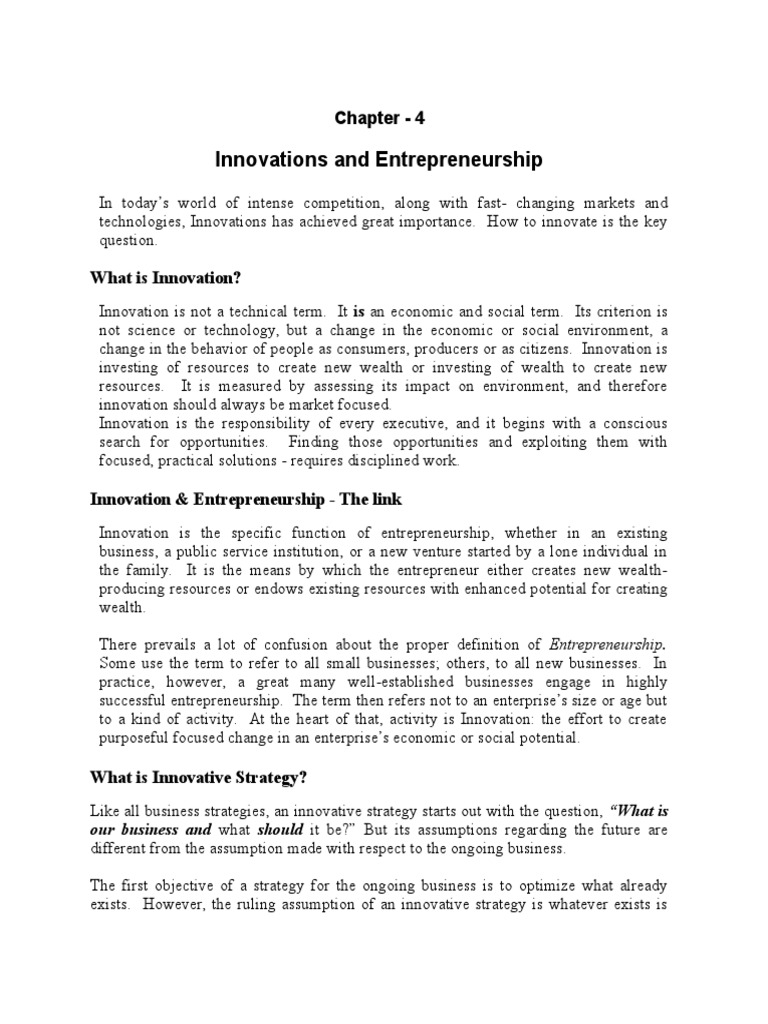 Chapter 4 - Innovation and Entrepreneurship | Entrepreneurship | Innovation