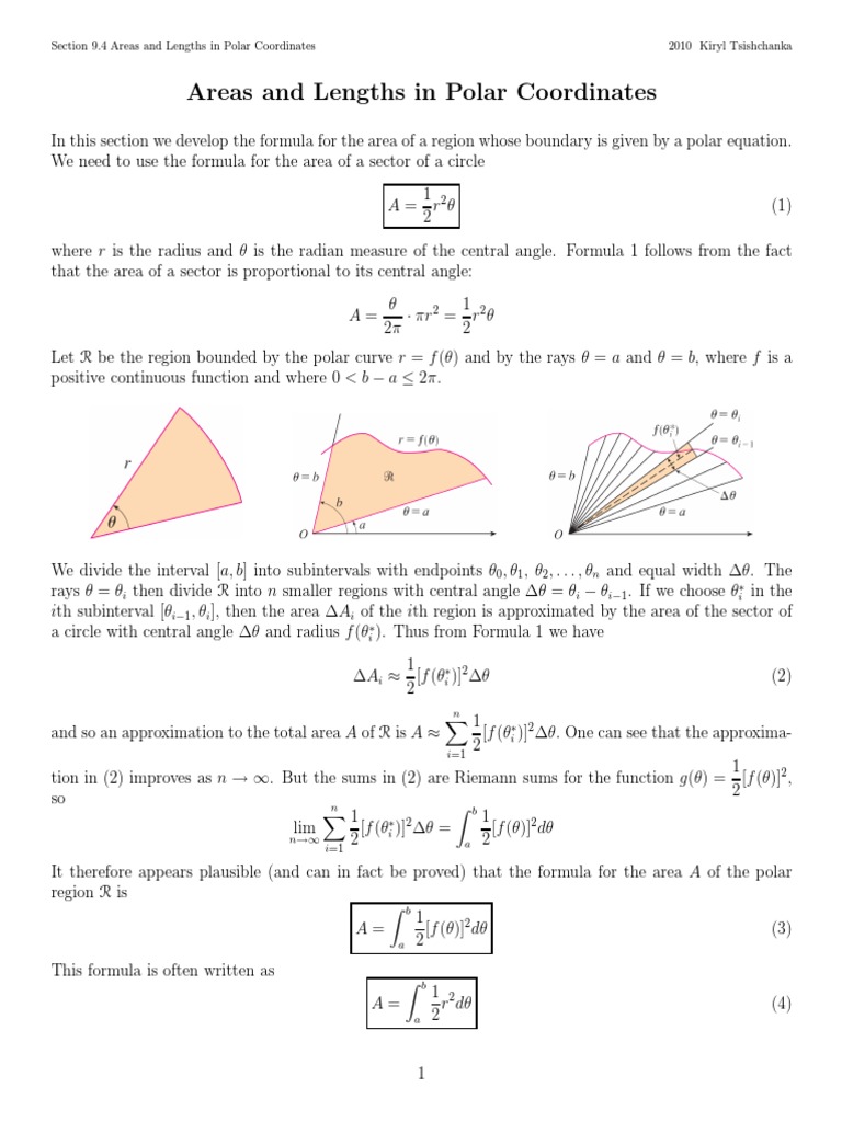 Polar Coordinates: Area and Length Formulas | PDF | Trigonometric ...
