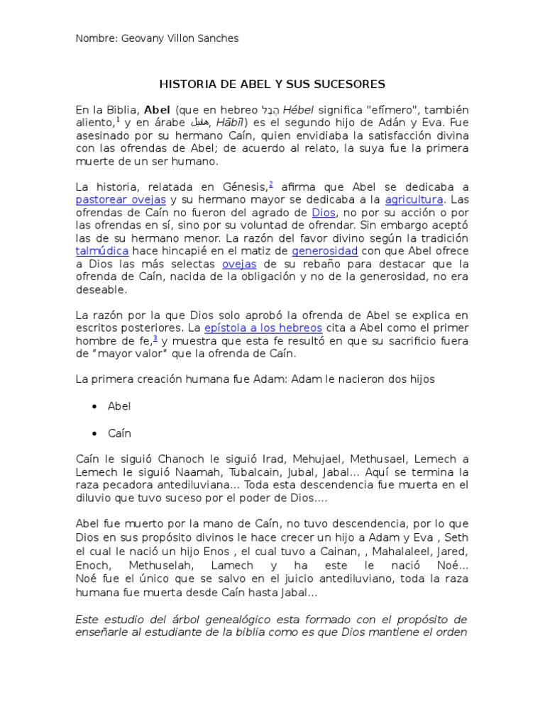 Historia de Abel y Sus Sucesores | PDF | Caín y Abel | Cristianismo