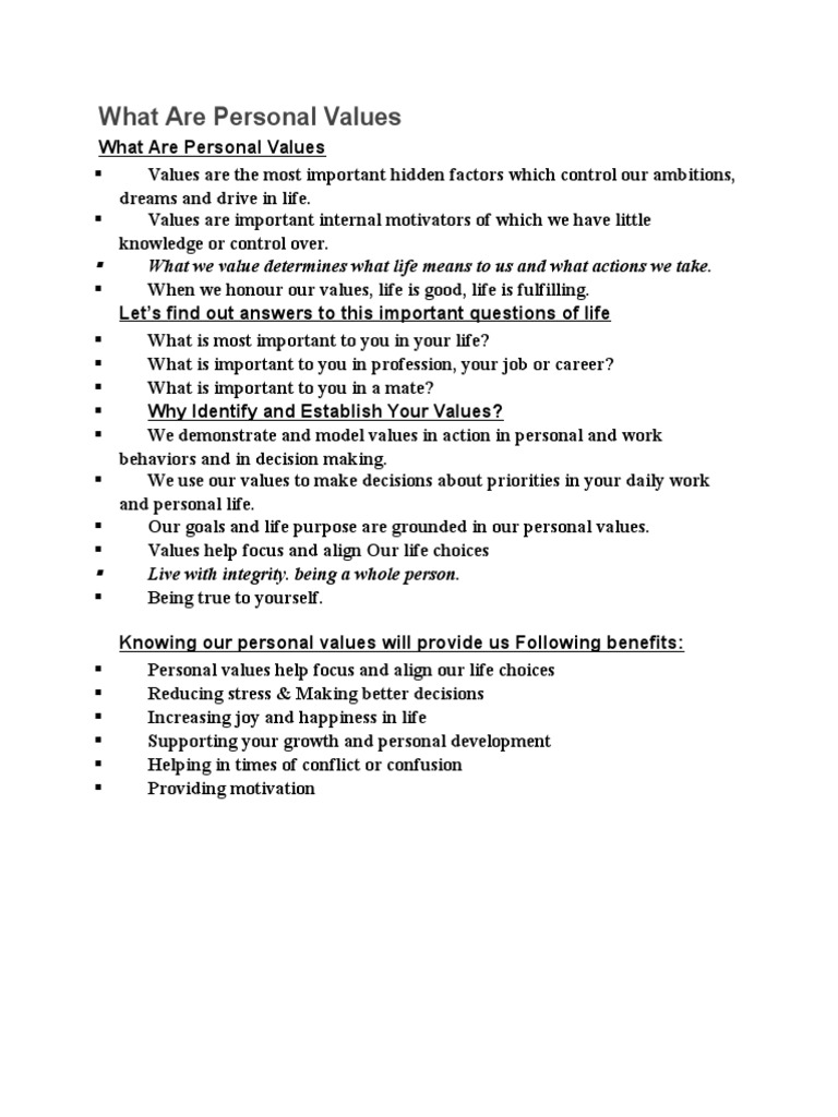What Are Personal Values | PDF | Value (Ethics) | Social Institutions