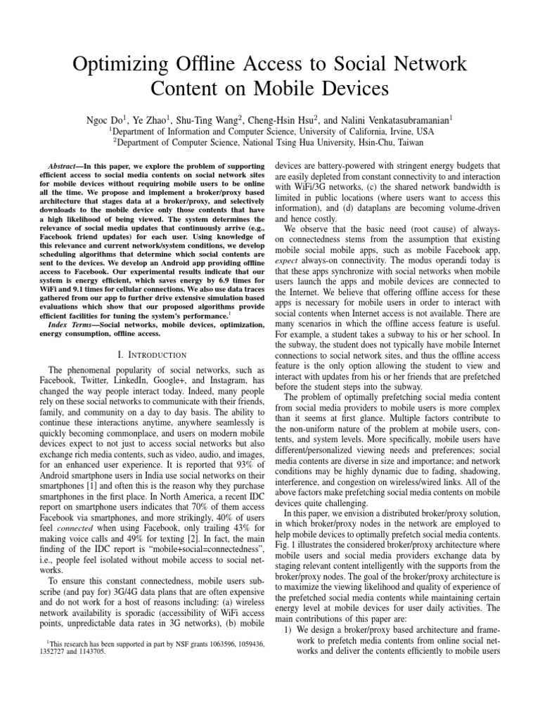 Optimizing Offline Access To Social Network Content On Mobile Devices ...