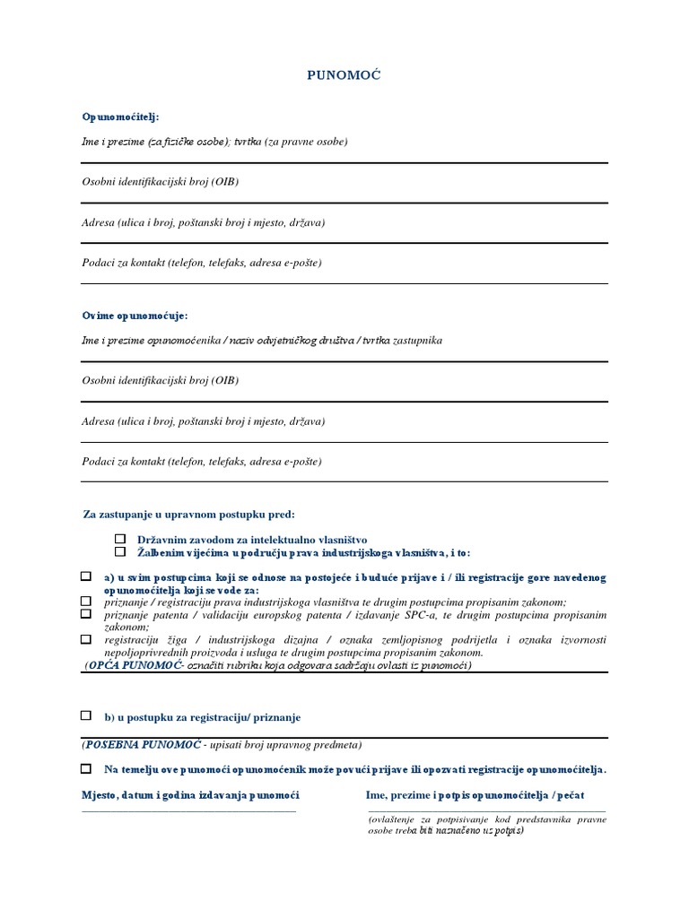 Obrazac Punomoc Zastupanje Edit | PDF