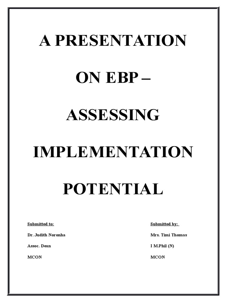 EBP - Implementation Potential | PDF | Cost–Benefit Analysis | Nursing