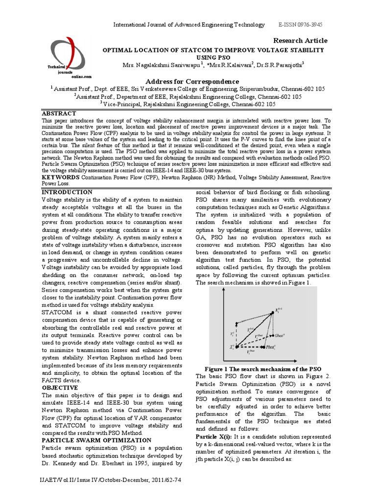 Optimal Location Of Statcom Pdf Mathematical Optimization Applied