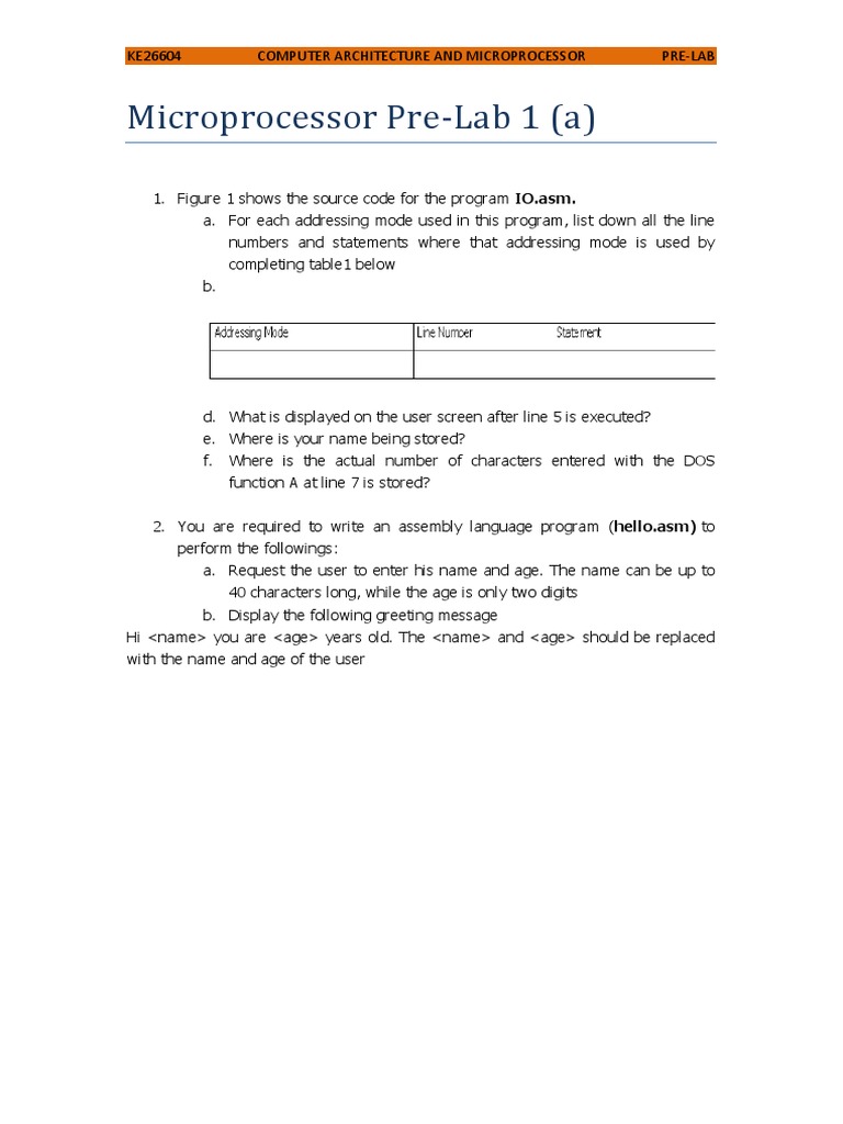 Microprocessor Pre-Lab 1 | PDF | Teaching Methods & Materials | Computers