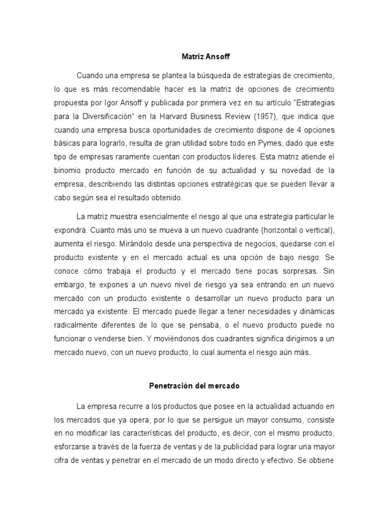 Matriz Ansoff | PDF | Starbucks | Producto (Negocio)