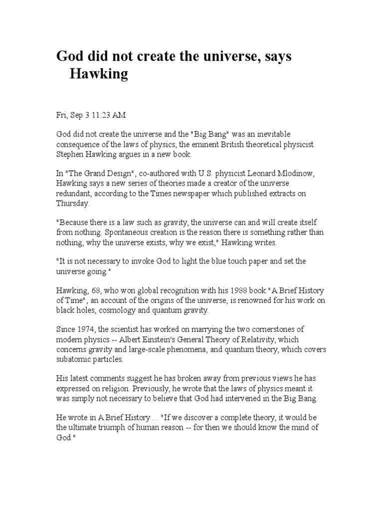 God Did Not Create The Universe | PDF | Stephen Hawking | Universe
