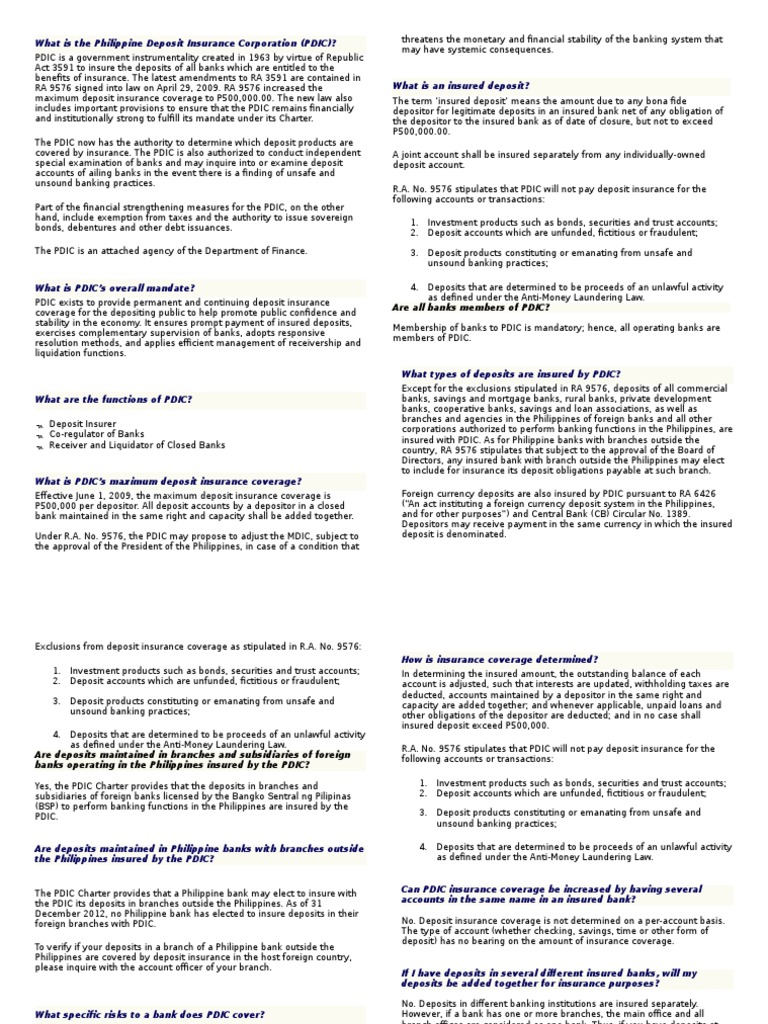 Understanding the Philippine Deposit Insurance Corporation (PDIC) | PDF ...