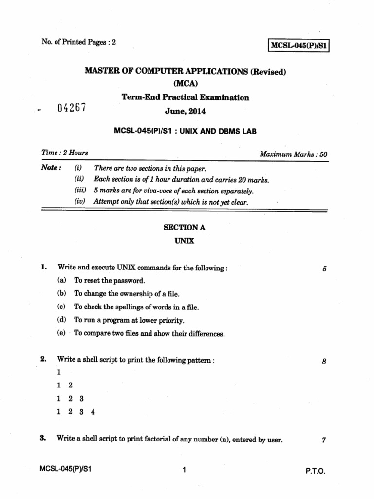 Master Of Computer Applications Revised Mca Term End Practical Examination June 2014 Mcsl 