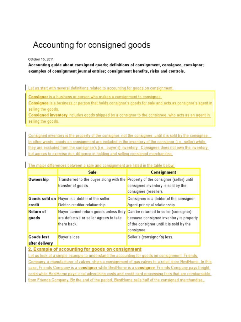 Accounting For Consigned Goods | PDF | Debits And Credits | Inventory